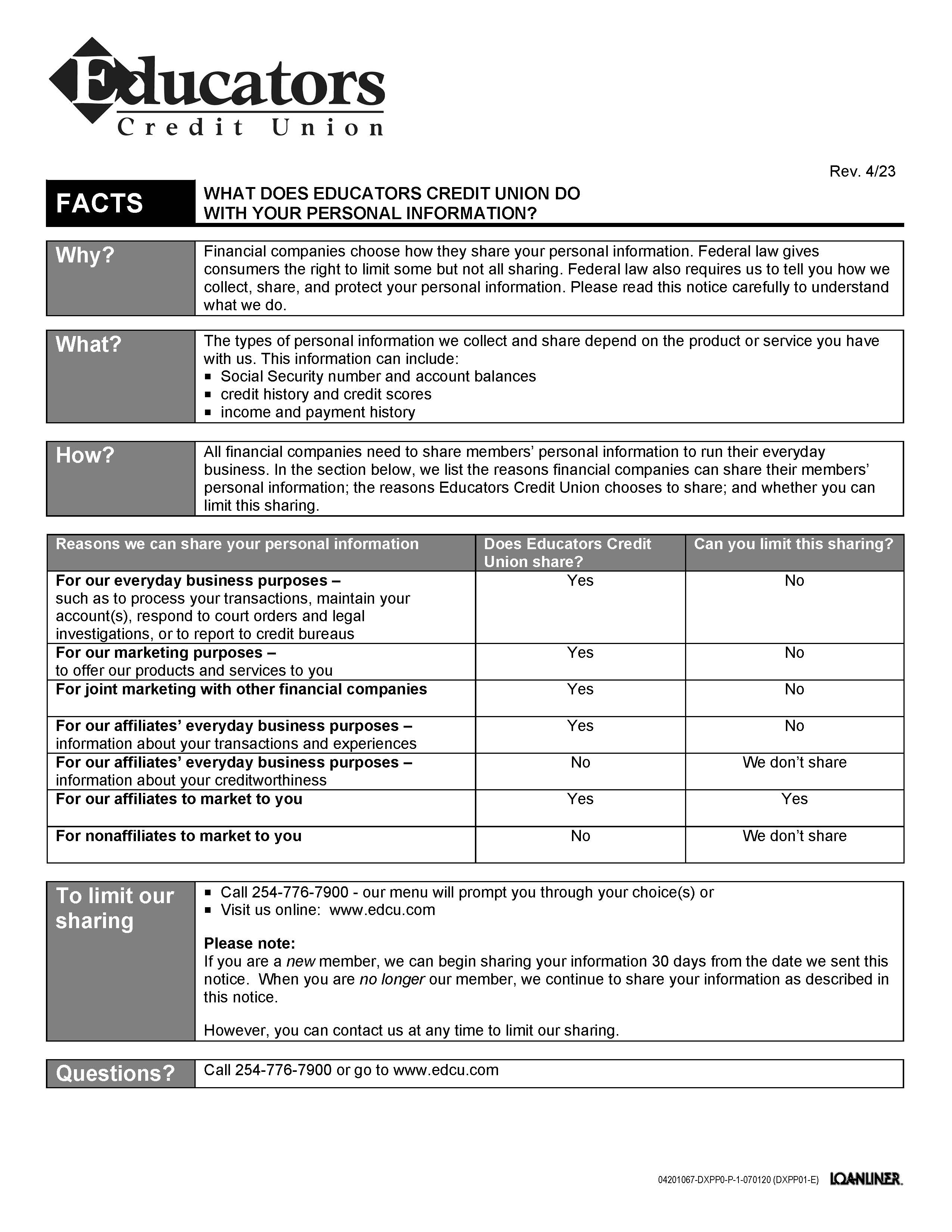 Educators Credit Union - About Us - Privacy Policy